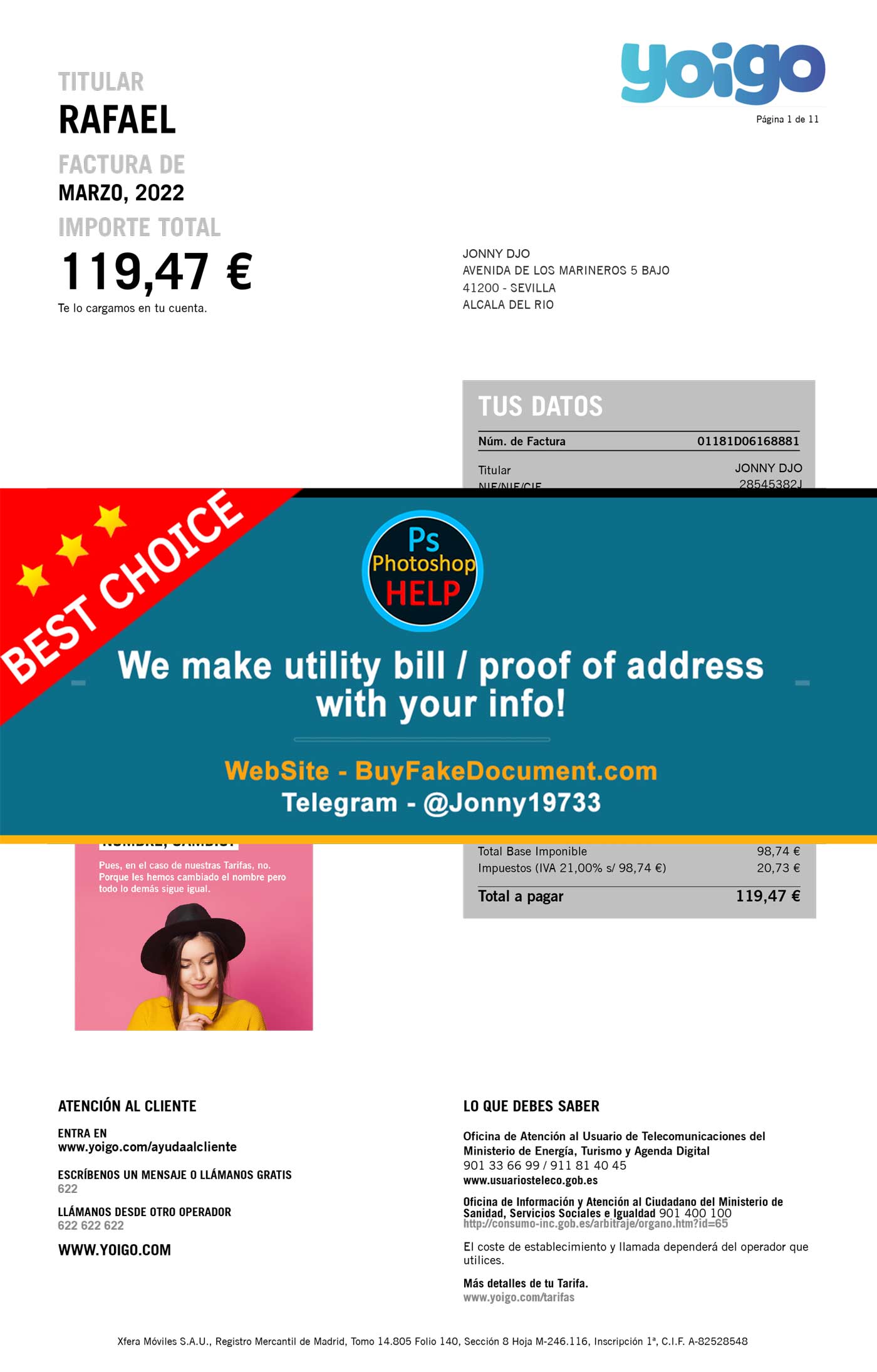 Fake New Factura Yoigo Spain