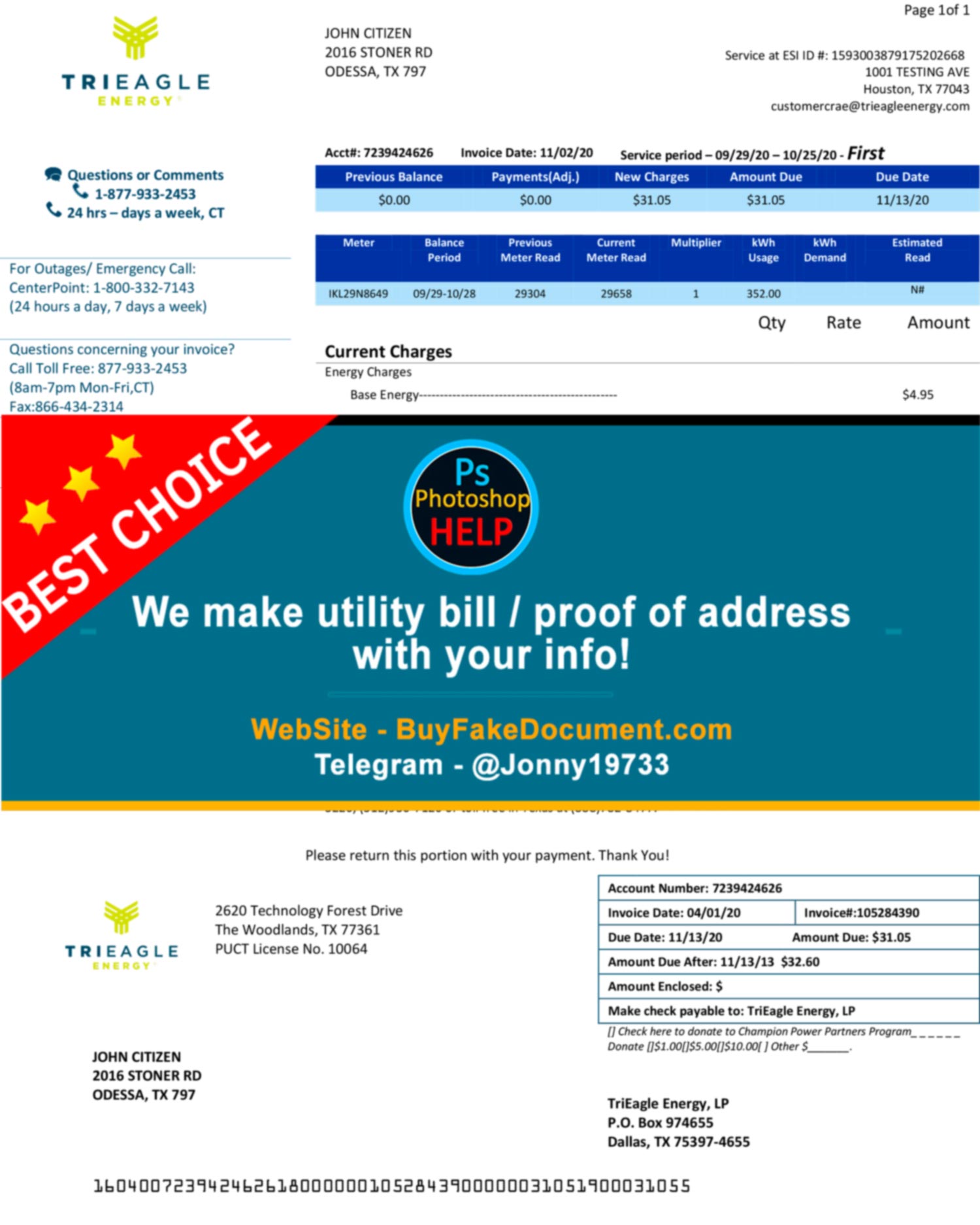 Custom Texas TriEagle utility bill