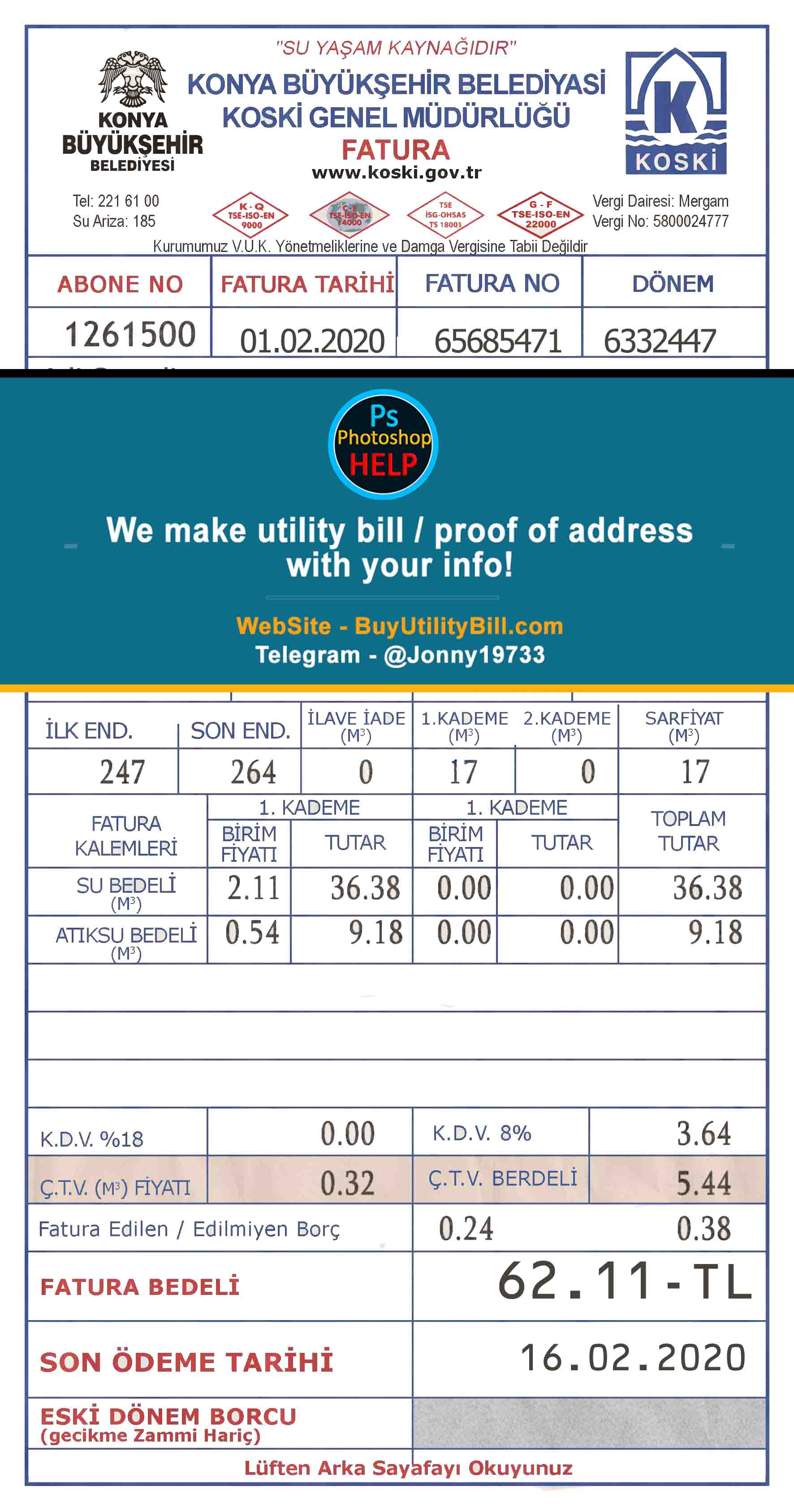 Fake Turkey Fake Utility Bill