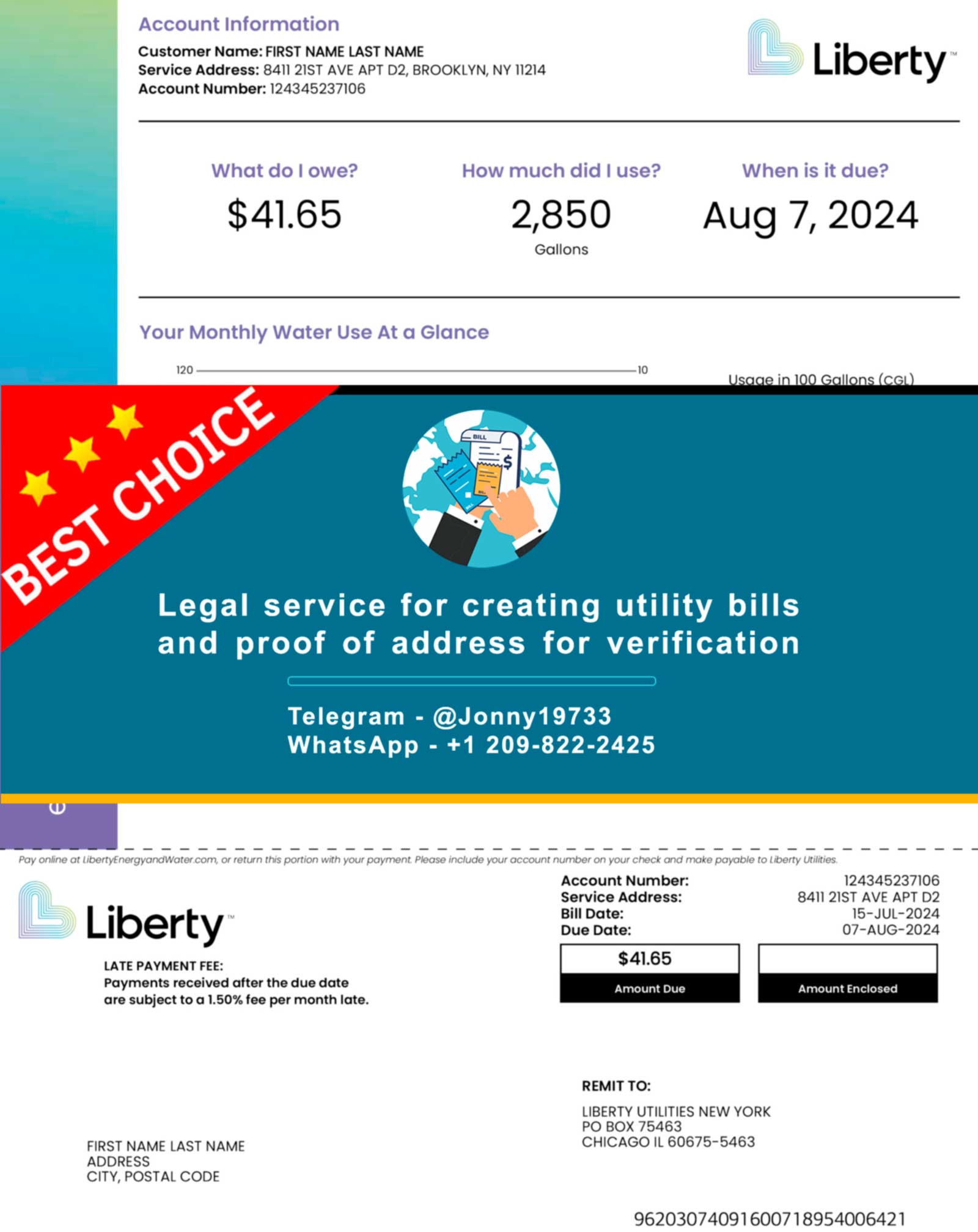 New York Utility Bill template: US Liberty Water